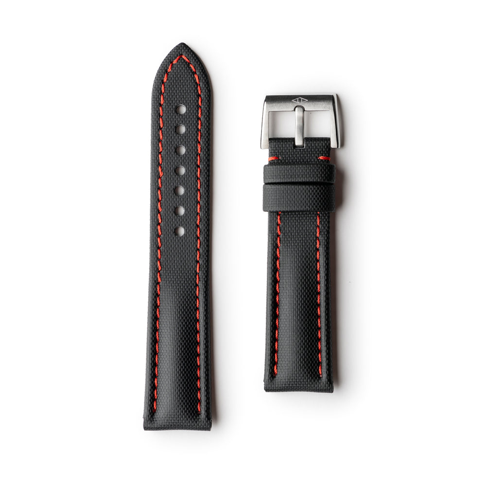 Classic | Black Sailcloth Watch Strap with Red Stitching – Artem Straps