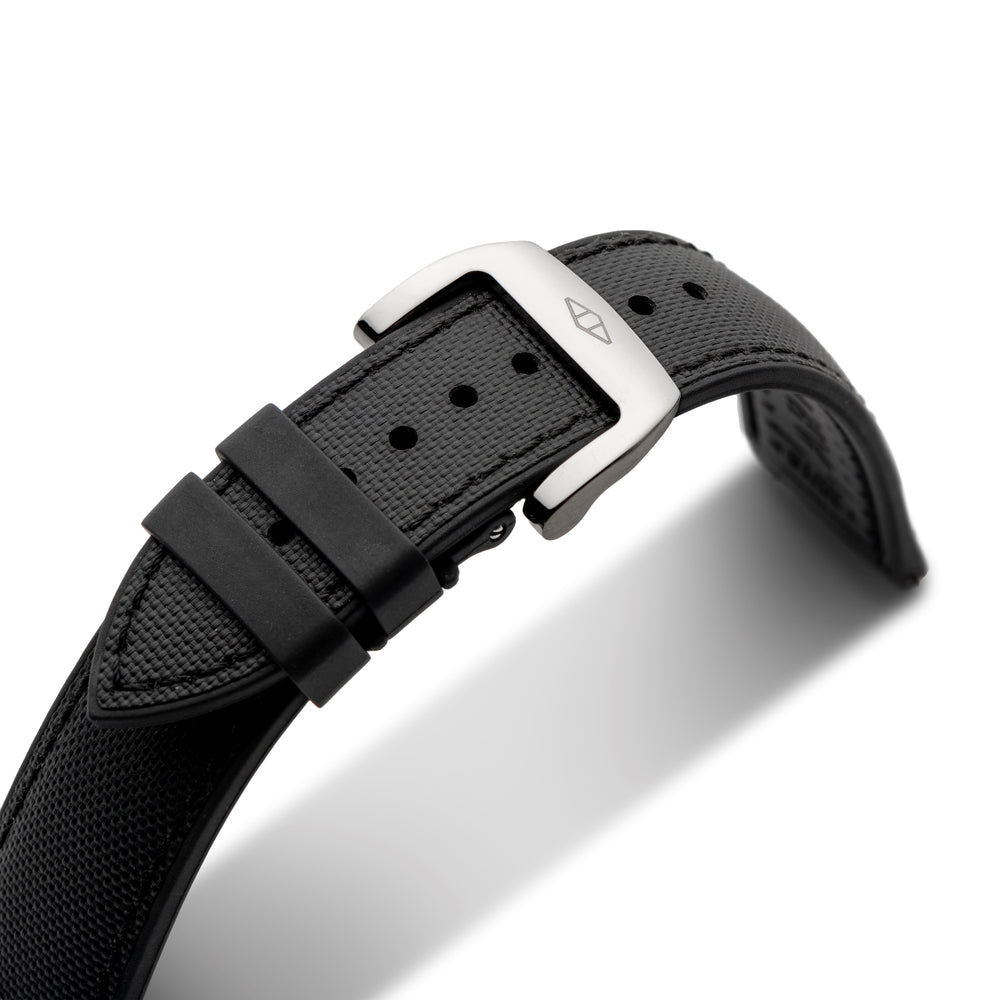 HydroFlex™ Black Hybrid FKM Watch Strap With Black Stitching – Artem Straps