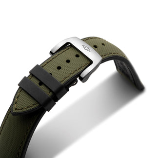 HydroFlex™ Khaki Green Hybrid FKM Watch Strap With Green Stitching ...