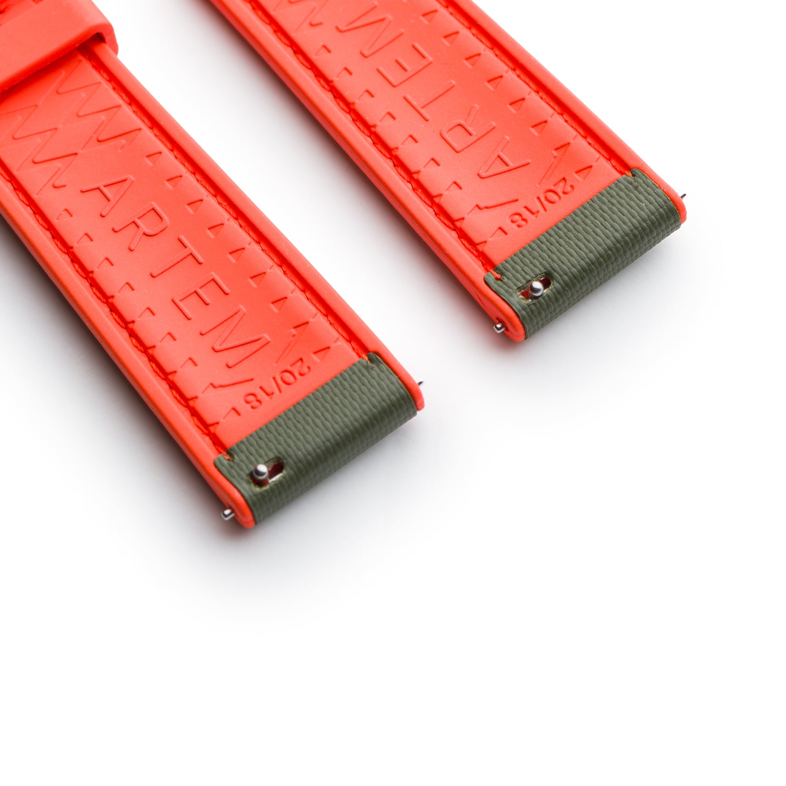 HydroFlex™ Khaki Green & Orange Hybrid FKM Watch Strap With Green Stit ...