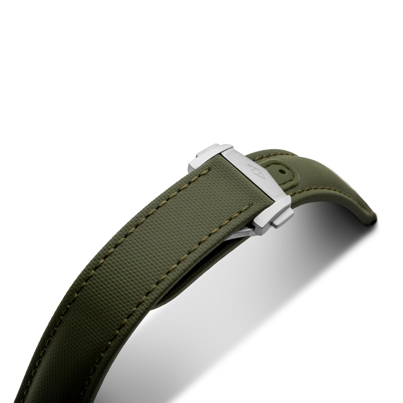 Loop-Less™ Khaki Green Sailcloth Watch Strap with Green Stitching ...