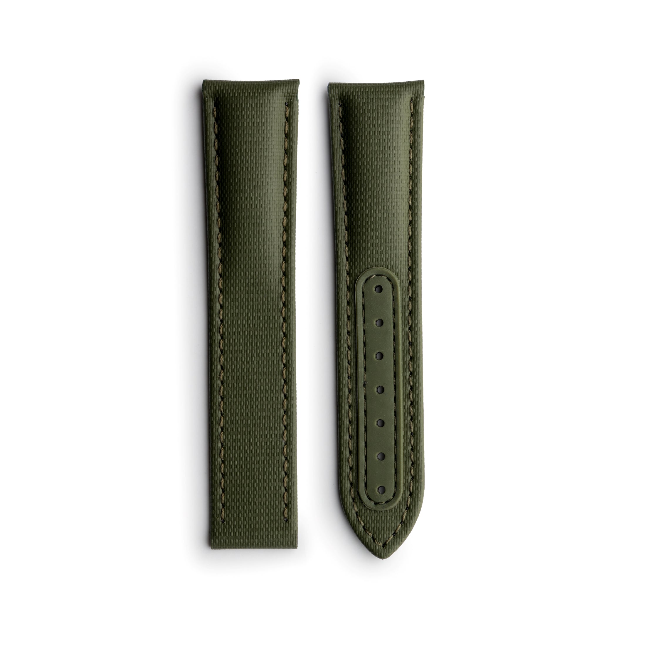 Loop-Less™ Khaki Green Sailcloth Watch Strap with Green Stitching ...