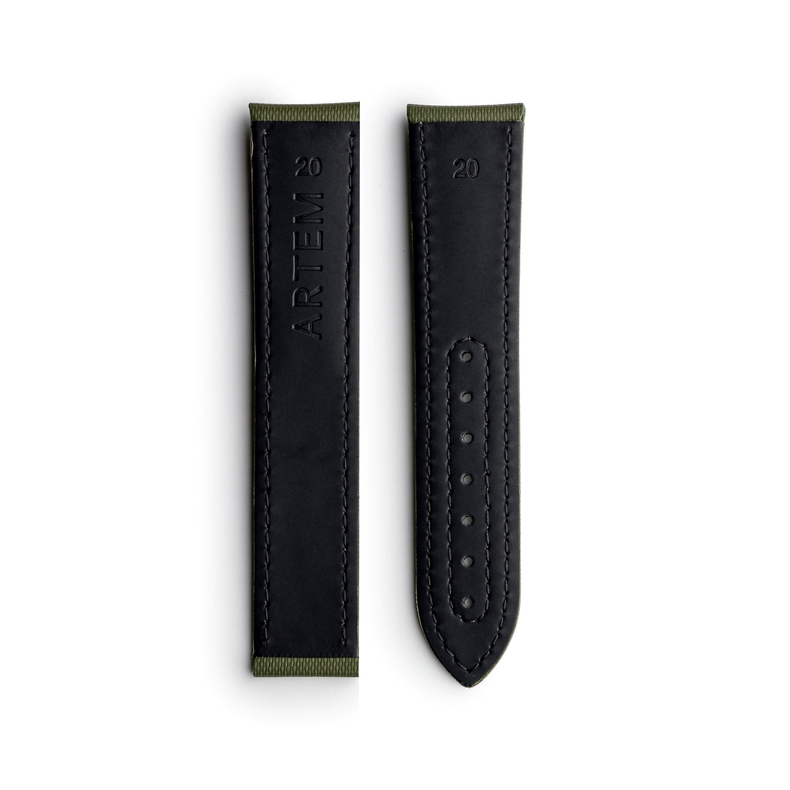 Loop-Less™ Khaki Green Sailcloth Watch Strap with Green Stitching ...