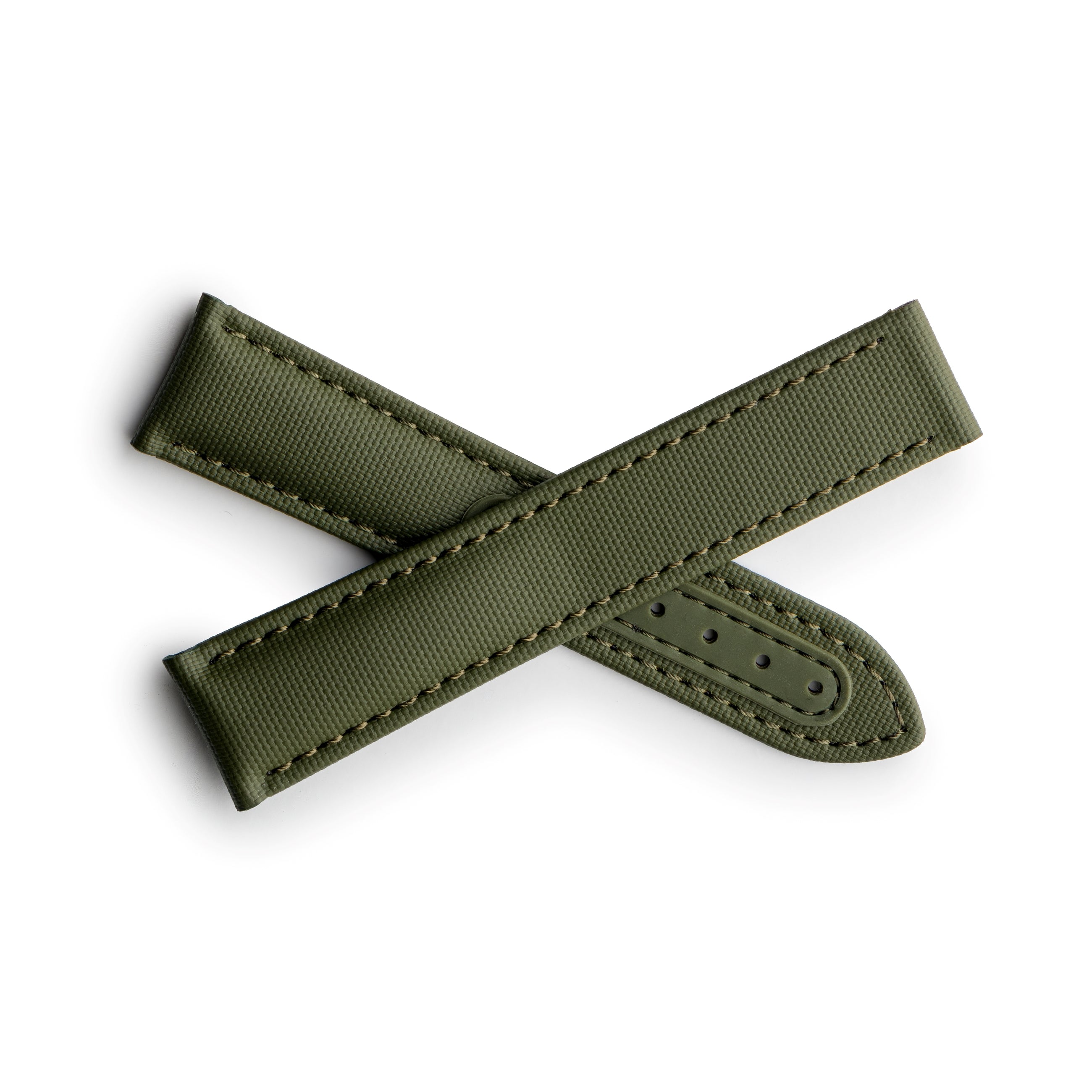 Loop-Less™ Khaki Green Sailcloth Watch Strap with Green Stitching ...