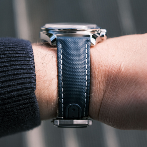 Loop-Less™ Navy Blue Sailcloth Watch Strap with White Stitching – Artem ...